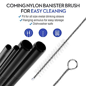 kometer 8 Pcs Reusable Straws With cleaning brush, 8.5" Stainless Steel suitable for glasses, drinks, cocktails (black)