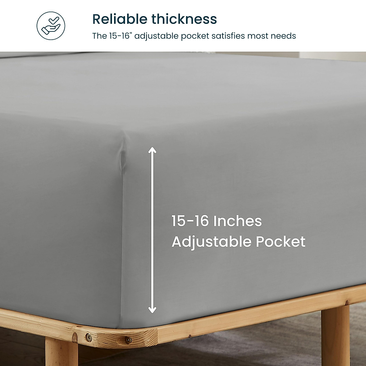 GOKOTTA Fitted Sheet Only - 16 Inch Pocket Bamboo Rayon Fitted Sheet, Super Soft and Cooling Bottom Sheet with 4 Elastic Corner Straps(Grey, California King)