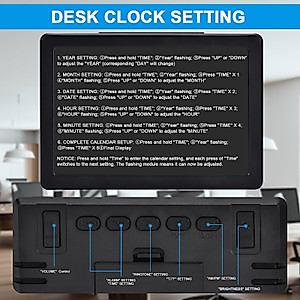 Amgico Digital Alarm Clock with Snooze, Small Clock/Table Clock, 6.3" LED Digital Calendar, 12/24H, Adjustable Brightness/Volume, Desk Clock for Bedroom, Living Room, Office - Black