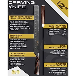 KESSAKU Carving Knife - 12 inch - Samurai Series - Razor Sharp - Granton Edge - Forged 7Cr17MoV High Carbon Stainless Steel - Wood Handle with Blade Guard