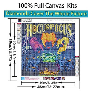 Halloween 5D Diamond Painting Kits for Adults Beginners, Round Full Drill Hocus Pocus Diamond Art Kit, DIY Witch Paint by Diamonds Dot Gem Art Kits,Home Wall Decor 13.7 X13.7inch