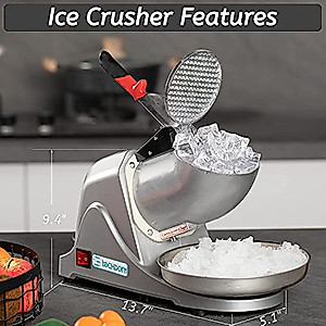 Electric Ice Crushers, Shaved Ice Maker, Portable Snow Cone Machine for Kitchen and Commercial, Silver