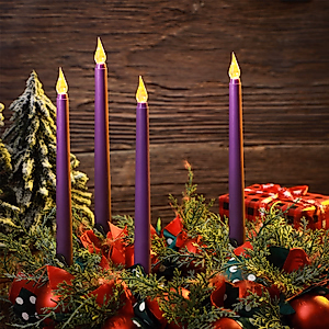 Enhon 8 Pieces Flameless Candles 10 Inch Flameless Taper Candles LED Candles Battery Operated Flickering Candles for Wedding Christmas Dinner Church Spell Holiday Advent Rituals(Purple)