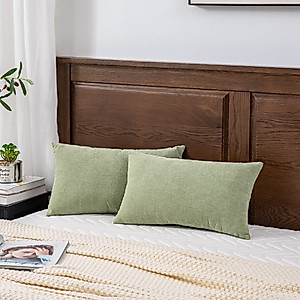 Lumbar Support Pillow Decorative Rectangle Throw Pillow Covers 12"x20" Inch Set of 2,Super soft Chenille Fall Pillowcase for Living Room Bedroom Sofa Couch Cushion Cover Green 30x50cm (No Insert)