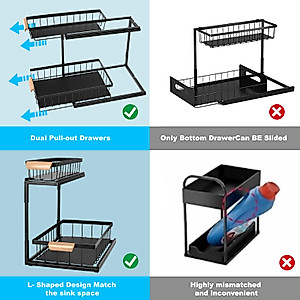 Under Sink Organizers, 2 Tier Pull Out Organizer and Storage, Upgraded Metal Storage Shelves with Sliding Basket, Cabinet or Countertop Organizer for Kitchen Bathroom (1 PC)