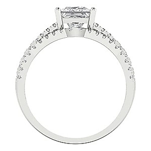 3.36 ct Princess Cut Clear Simulated Diamond 14k White Gold Solitaire W/Accents Wedding Engagement Promise Ring size 4.75