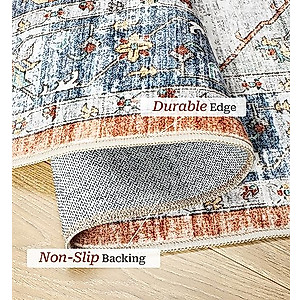 befbee 8x10 Area Rugs for Living Room, Non-Slip Soft Washable Large Area Rug,Stain Resistant Indoor Floor Rugs for Bedroom Home Decor Rug (Navy/Orange,8'x10')