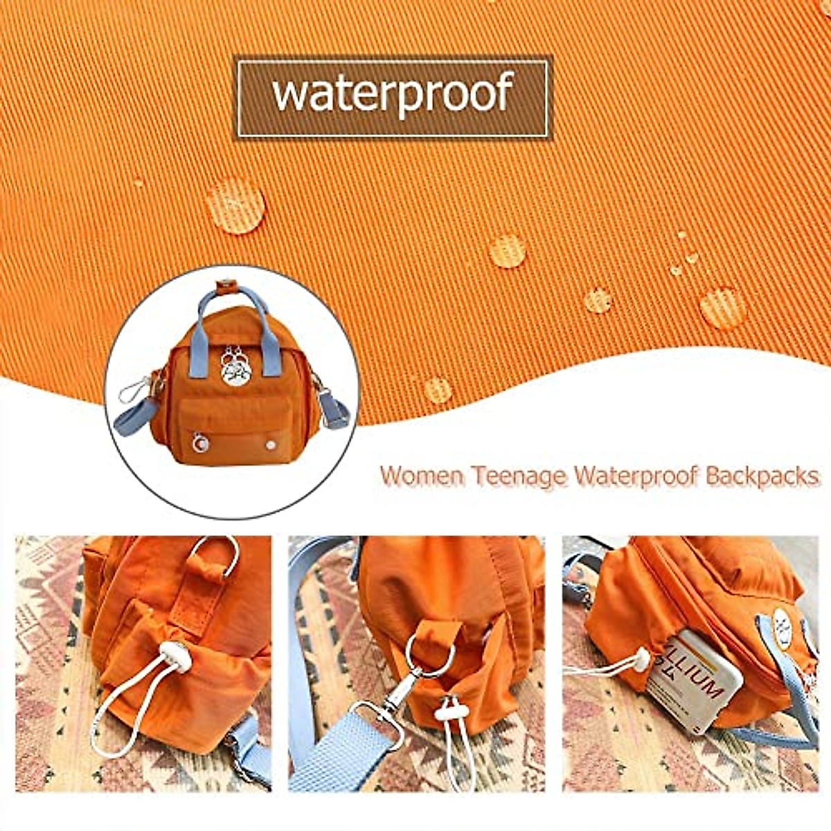 sikiwind Animal Pattern Waterproof Backpacks Women Shoulder Crossbody Bags (Orange)