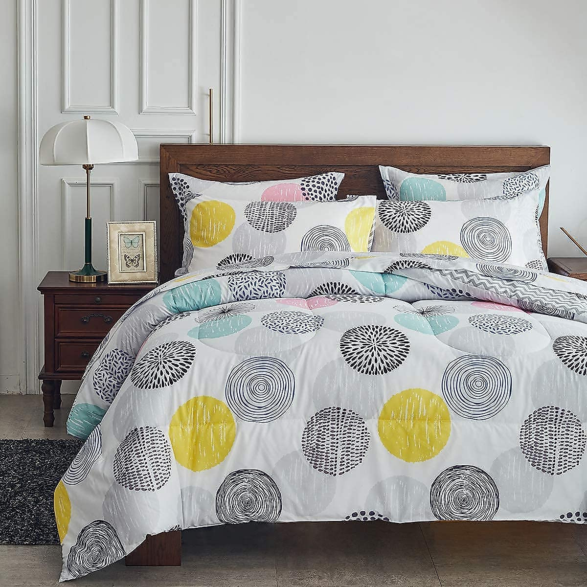 6 Pieces Comforter Sheet Set Twin Size Bed in a Bag - Colorful Dots Style - Soft Microfiber, Spring Summer Bedding Set (1 Comforter, 2 Pillow Shams, 1 Flat Sheet, 1 Fitted Sheet, 1 Pillowcases)