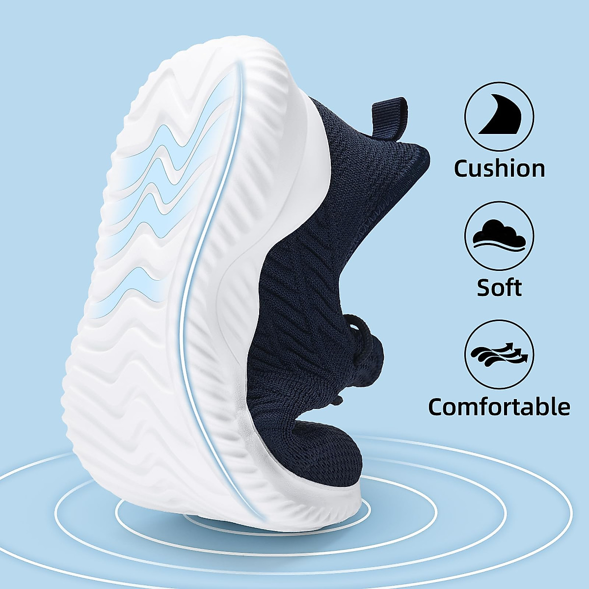 PPQ Womens Slip On Walking Shoes，Memory Foam Lightweight Comfort Casual Workout Shoes,Yoga Or Tennis Or Running Sneakers Blue 7