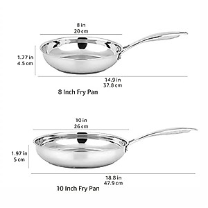 Amazon Basics 2-Piece Oven Safe, Riveted Handle Frying Pan - Silver, 8-Inch & 10-Inch