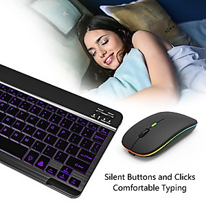 7 Color Backlit Bluetooth Keyboard and Mouse Combo for iPad 10th 9th iPad Pro Mini Air iPhone, iPadOS 13 or Later, Slim Rechargeable Android Tablet Phone Wireless Keyboard Mouse Combo Portable (Black)