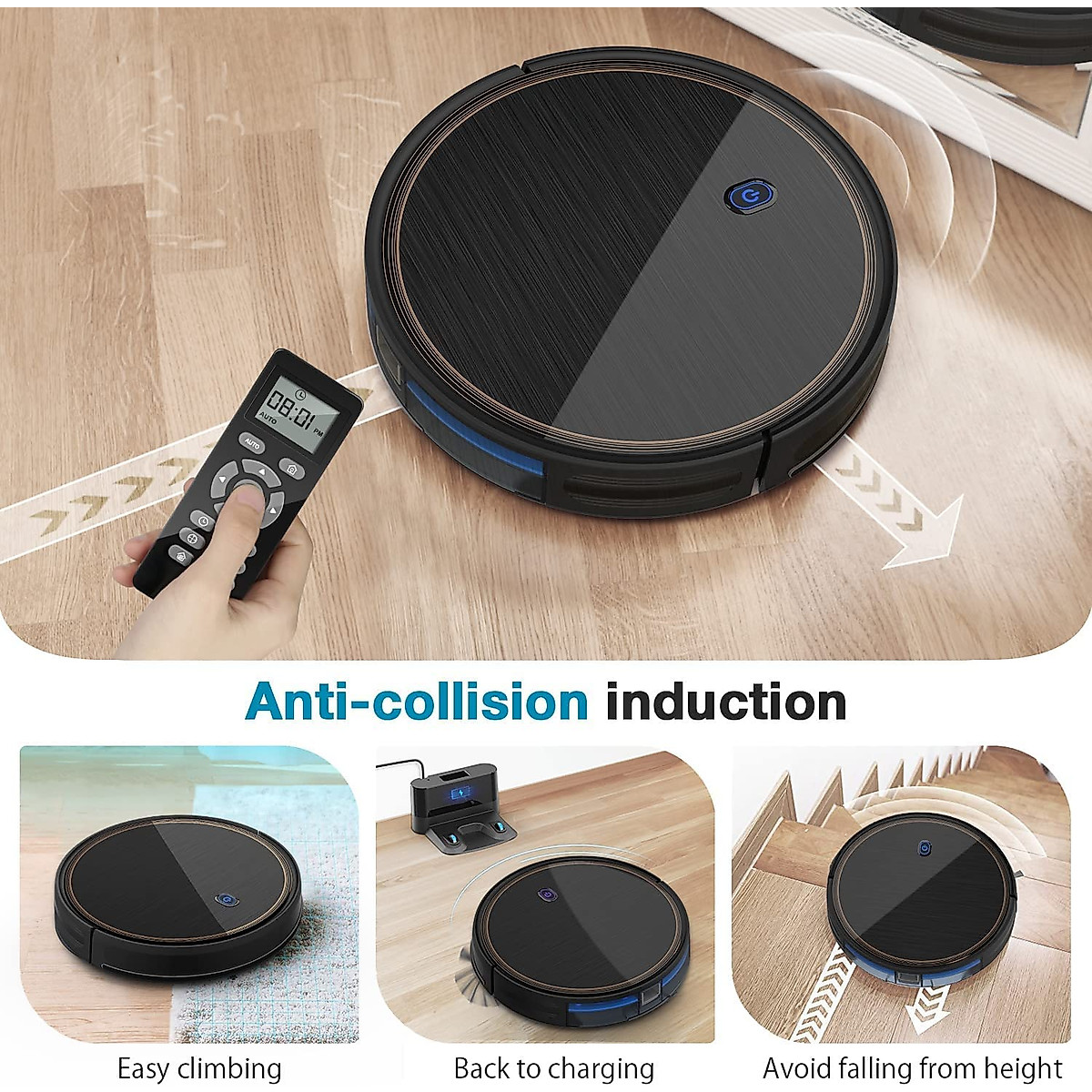Robot Vacuum, 2100Pa Robotic Vacuum Cleaner with Triple-Filter System, 120-min Runtime Smart Robot Vac Good for Pet Hair, Carpets, Hard Floors, Self-Charging