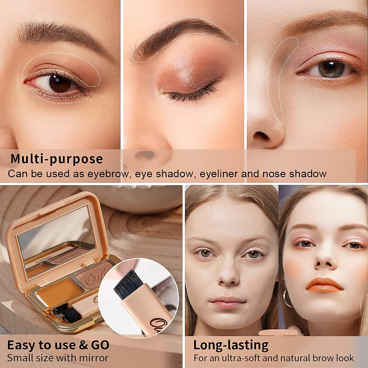Oulac Waterproof Light Eyebrow Powder Kit with Brow Brush 2 in1 Long Lasting Instant Eyebrow Pomade & Powder Natural Makeup for Sparse Brows 3.2 g/0.11 oz (Golden Blonde）