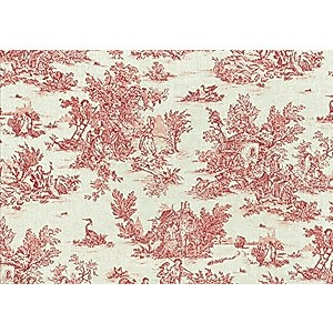 Mini Toile de Jouy Fabric (La Vie Rustique) - Antique Red on a Soft, Linen-Look Base Cloth | 100% Cotton Designer Print | 61 inches Wide | Per Yard Length Increment*
