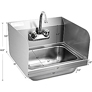 PETSITE Stainless Steel Sink for Washing with Faucet & Splash Guard, Commercial Wall Mount Sink for Home Kitchen 17 x 15 Inch