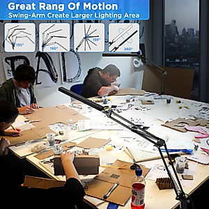 IVMAIE LED Desk Lamp with Clamp & Round Base & Adapter, 3 Colors 10 Brightness Eye-Caring Architect Desk Light with Memory Function, 360° Spin Tall Swing Arm Desk Lamps for Home Office