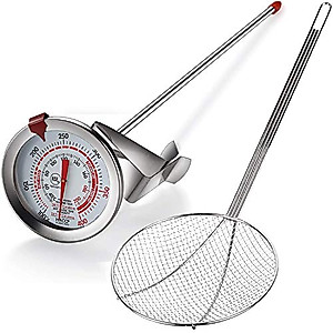 Oil/Deep Fry Thermometer with Oil Skimmer for Cooking | Includes Deep Fryer Thermometer with Clip for Frying Oil, Turkey, BBQ, Grill and Strainer Spoon with Handle for Frying, Cooking, Skimming.