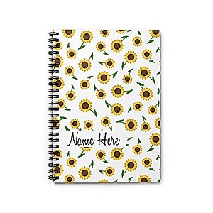 Personalized Sunflower Pattern Spiral Notebook - Custom Notebook for for Kid, Teens, Girls, Women, Kids Gifts