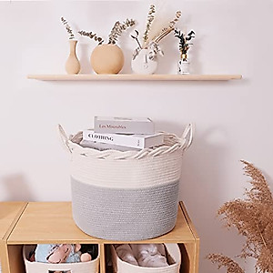 Eternal Beauty Cotton Rope Basket 17”W X14”H Large Woven Storage Basket for Blanket Living Room, Decorative Toy Baby Basket for Kids Nursery, Grey