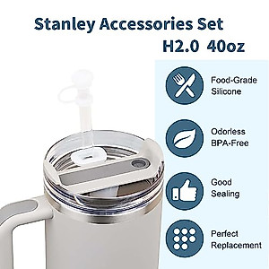 40oz Stanley Cup Accessories Set: 6 Pcs Extra Long Reusable Straws, H2.0 Silicone Spill Proof Stopper 3 Set, 2pcs 40oz Stanley H2.0 Tumbler Lid Spill Proof Splash Resistant Replacement Covers (Pink)