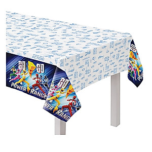 Amscan Power Rangers Birthday Party Supplies Bundle Pack Includes Plastic Table Covers - 2 Pack and 1 Dinosaur Sticker Sheet
