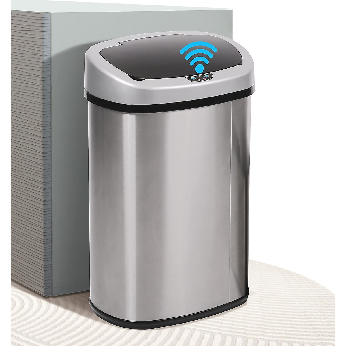 MKDLUFEI 13 Gallon Motion Sensor Trash Can, Brushed Stainless Steel, 13 Gallon Capacity, Touchless Garbage Can for Home Office