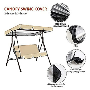 JHGF Patio Swing Canopy Waterproof Top Cover Set, Replacement Canopy Cover, All Weather Protection Garden Furniture Covers for 23-Seater Chair Awning Glider Cover (Beige, Two-Person seat 55.9in)