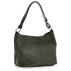 LiaTalia Womens Genuine Italian Leather Medium Size Shoulder Hobo Bag - Adjustable Long Strap Handbag - EMMY [Olive Green]