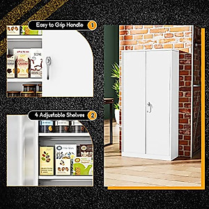Greenvelly Metal Locking Storage Cabinet, 72" with Doors and 4 Shelves, Large Steel Tall Lockable Tool, Office Cabinet with Lock and 2 Keys for Home, Laundry Room, White