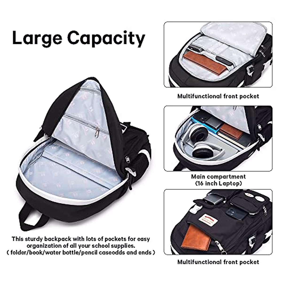 Laptop Backpack can hold 15.6 Inch Bag College Backpack Travel Daypack for Overnight Backpack suitable for Women (Black)