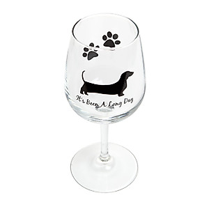 Drinking Divas - It's Been a Long Day 13oz Stemmed Wine Glass | fun glassware with dachshund, wiener dog | Birthday, Christmas or Mother's Day gifts for women mom sister or special occasion present
