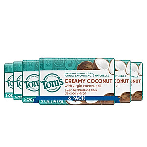 Tom's of Maine Natural Beauty Bar Soap, Creamy Coconut With Virgin Coconut Oil, 5 oz. 6-Pack (Packaging May Vary)
