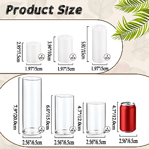 UDU Set of 12 Pillar Candles and 12 Hurricane Candle Holders, Slim Pillar Candle Holder for Pillar Candles, Cylinder Vases for Centerpieces Wedding Table Party Home Decor(2.6" X 4.7", 5.9", 7.9")