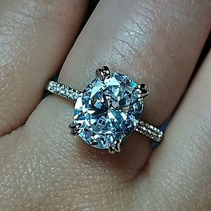 GUIDECUN 5.0ct Classic Shiny Oval Cut Cubic Zirconia Engagement Rings Solitaire Halo Promise Ring for Women Size 6-10 (US size 9)