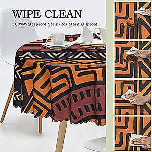 African Mud Cloth Tribal Print Round Tablecloth - 60 Inch, Water Resistant Spill Proof Washable Polyester Table Cloth,for Outdoor Picnic, Ktchen and Holiday Dinner