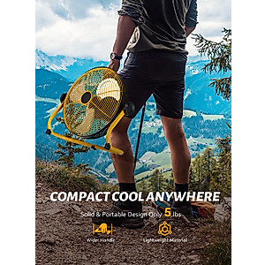 Instern 12" Battery Powered Fan, Portable Rechargeable Cordless Fan, 360° Tilt, 20H Run Time, Waterproof, High Velocity Heavy Duty Metal Floor Fan for Camping Hurricane Home Warehouse