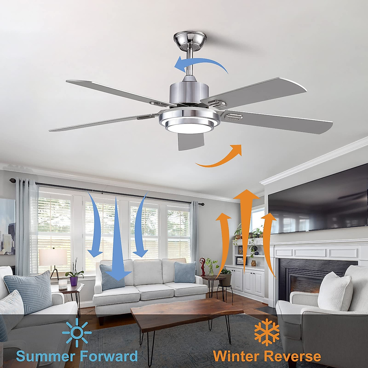 BOOMJOY 52 Inch Ceiling Fans with Lights and Remote Control Outdoor Modern Black Ceiling Fan LED Bright Light for Indoor Living Room Bedroom Farmhouse Patios Garage Gazebo DC Motor Dual 5 Wood Blades