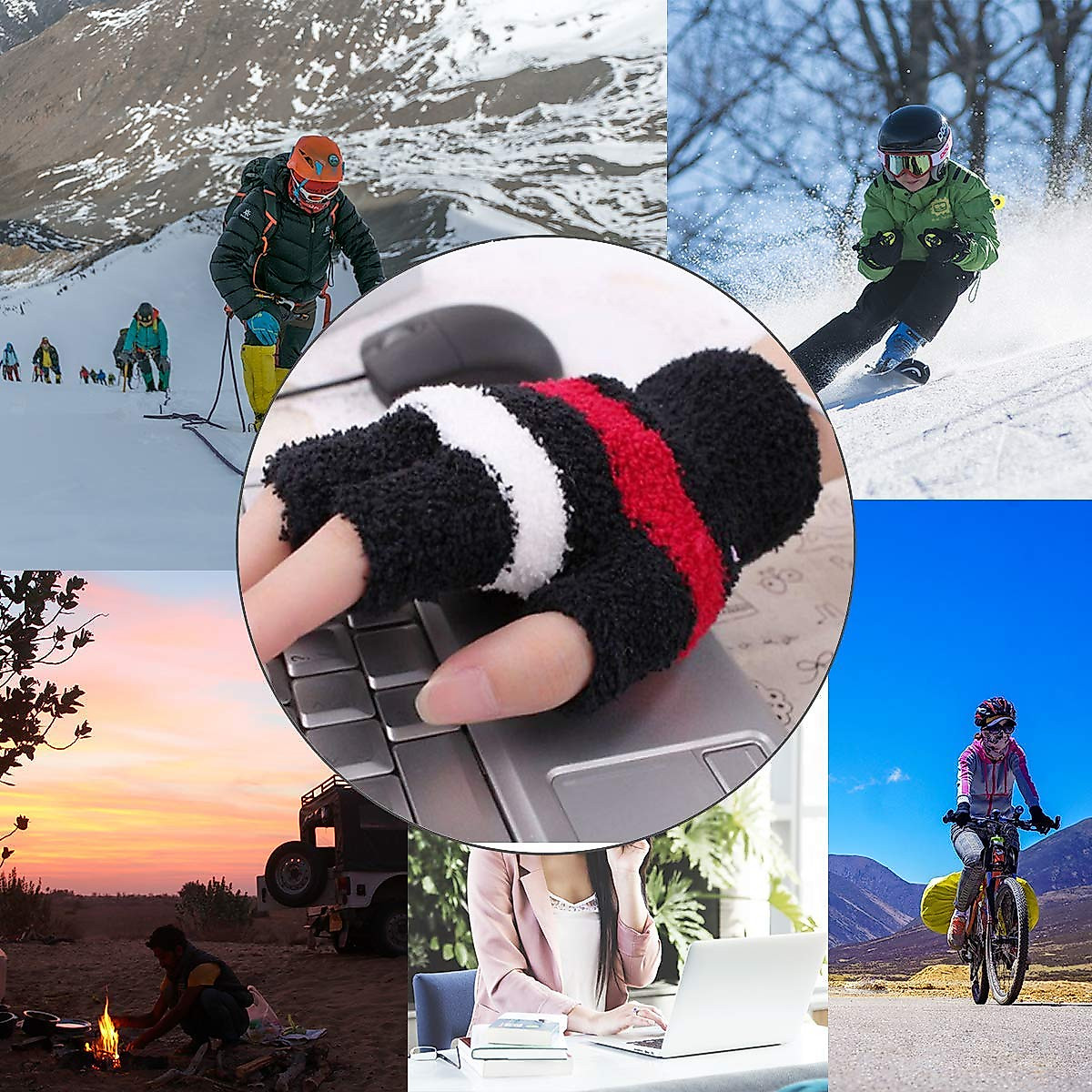 HoFire USB Heating Winter Gloves Women Hand Warm Gloves USB Heater Fingerless Warmer Mitten Gloves (Black)