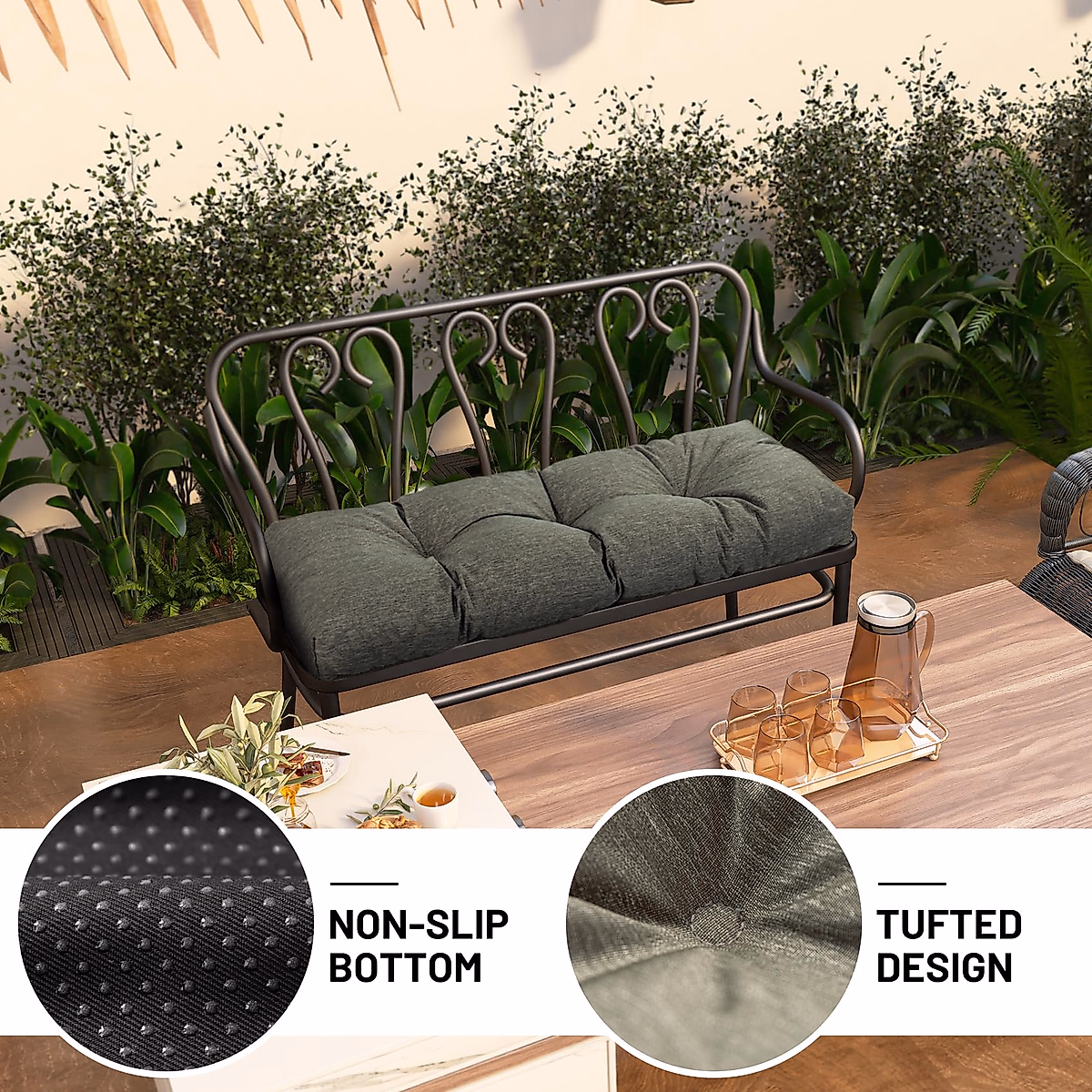 Lokex Bench Cushion,45x16 Inch Waterproof Bench Cushions for Outdoor Furniture,Non-Slip Window Seat Cushions Indoor,Smoke Gray