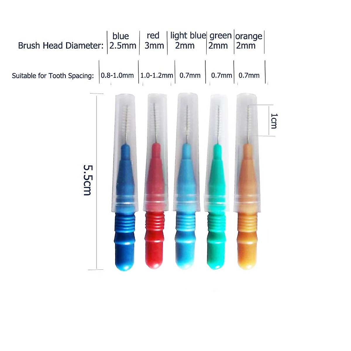 N Noble One 50Pcs Interdental Slim Brushes 0.7-1.2mm Dental Brushes Between Teeth Gum Flosser Picks Tooth Cleaning Tools for Children and Adult