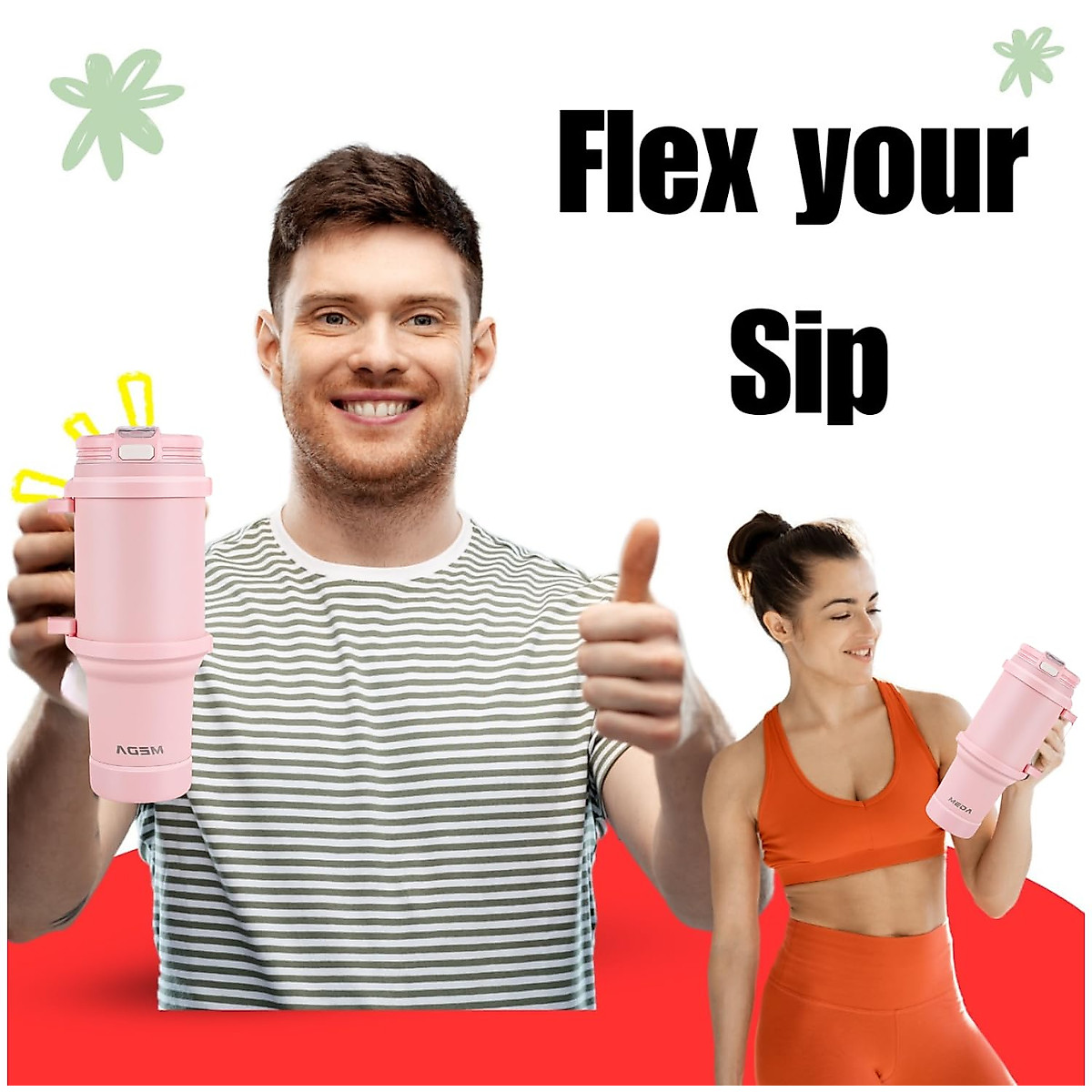 MEDA 40 oz Tumbler with Foldable Handle – Insulated, Reusable Stainless Steel Travel Coffee Mug – Perfect for Travel, Water, Iced Tea, Coffee – Ideal Easter Gift (Peach)