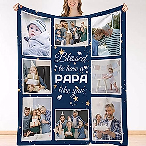 HUGLAZY Gifts for Papa Grandpa Personalized Custom Customized Blankets with Photos Happy Fathers Day Birthday Gifts with Photos Picture Blankets Throw Gifts for Grandfather from Grandkids