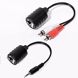 LINESO Stereo DC3.5mm Stereo and RCA Red White Audio Signal Balun Over Cat5/6 Cable