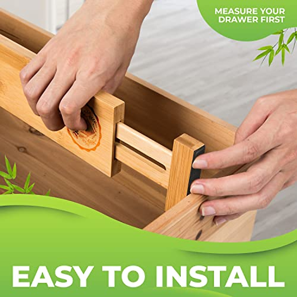 Nature Trends 4pcs Adjustable Bamboo Drawer Dividers, Spring Loaded Large Wooden Dresser Drawer Dividers for Kitchen, Bathroom, Bedroom, Baby Drawer, Office (Large (upto 21.5 inch) ) Natural