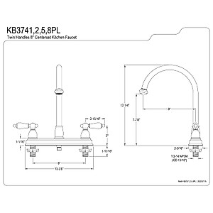Kingston Brass KB3741PL Restoration 8-inch Centerset Kitchen Faucet without Sprayer, Polished Chrome, 12.25 x 10.38 x 2.38