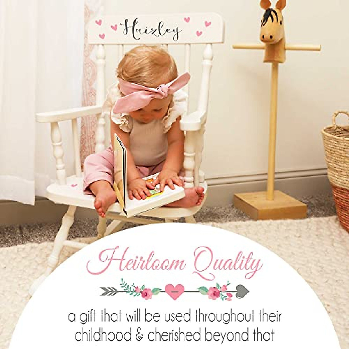 MyBambino Children's Personalized White Bright Butterfly Rocking Chair Pink Purple Flowers