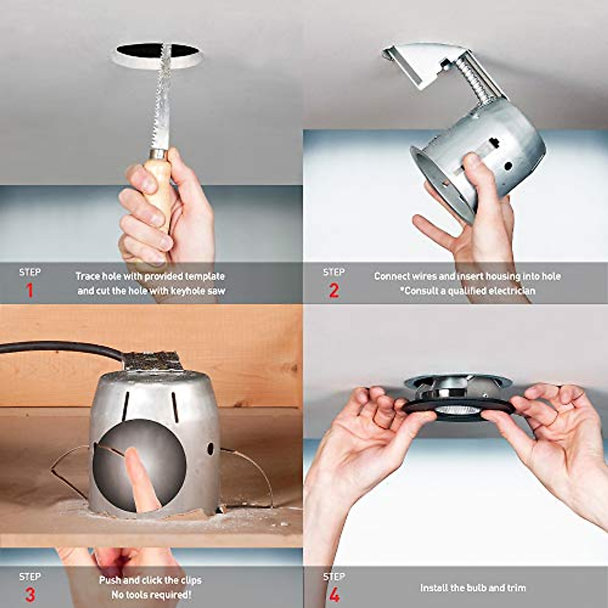 Globe Electric 90671 5" Rust Proof Indoor/Outdoor Ridged Baffle Round Trim Recessed Lighting Kit, White, Easy Install Push-N-Click Clips, 4.5" Hole Size, Dimmable, Ceiling Light Fixture, Porch Light