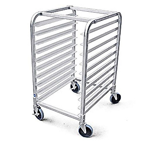 New Star Foodservice 36510 Commercial-Grade Aluminum 10-Tier Sheet Pan/Bun Pan Rack, 26" L x 20" W x 38" H with Brake Wheels