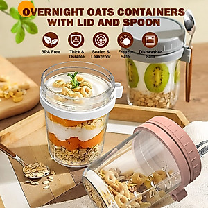 FISHOAKY 4 Pack Overnight Oats Containers with Lids and Spoons, 12 oz Glass Mason Jars for Overnight Oats with Measurement,Overnight Oats Jars Airtight Jars for Milk, Cereal, Fruit, Yogurt and More